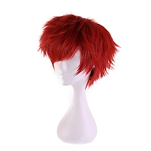 HH Building Short Layered Curly Anime Fashionable Cosplay Costume Wig Red Hair 12 Inch