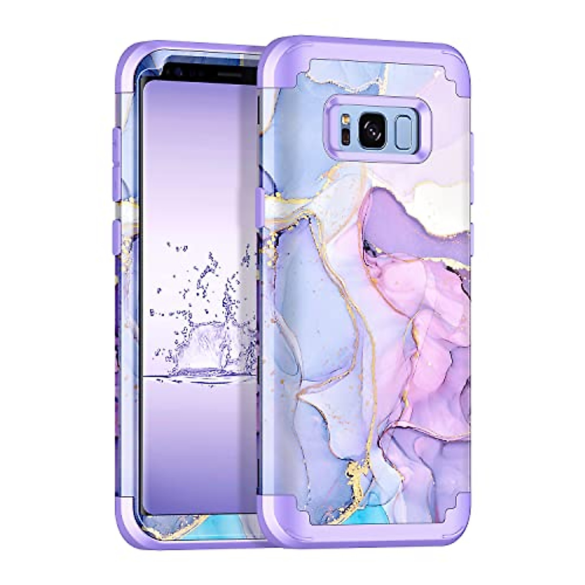 Miqala for Galaxy S8 Case,Marble Design Three Layer Heavy Duty Shockproof Hard Plastic Bumper +Soft Silicone Rubber Protective Case for Samsung Galaxy S8,Purple