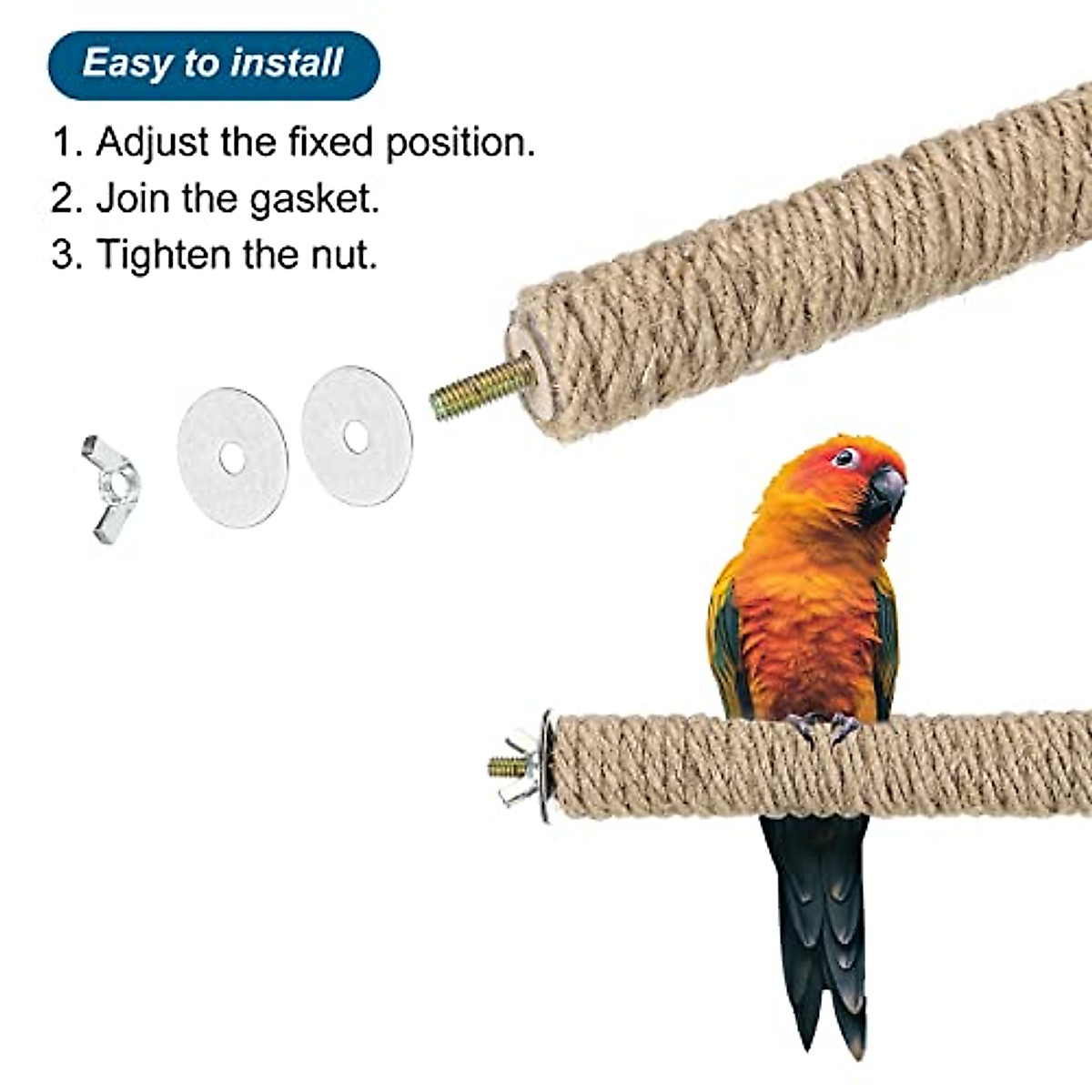 PATIKIL 1x6.7 Inch Bird Cage Perch, 2 Set Parrot Stand Paw Grinding Stick Rope Weaving Wooden Stand Cage Accessories for Parrot Parakeet Cockatiel