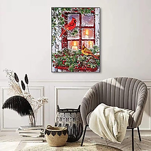 SOTYIOO Christmas Diamond Painting Kits for Adults. Bird Diamond Art Full Drill Round Gem Art 5D Diamond Dots Suitable Home Wall Decor 12x16inch