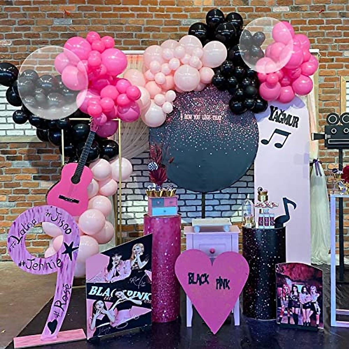INFLORAL Black and Hot Pink Balloons Garland Arch Kit, 160 PCS Rose Red Black Pink Balloons Set, Latex Balloons Birthday Balloons for Party Decoration