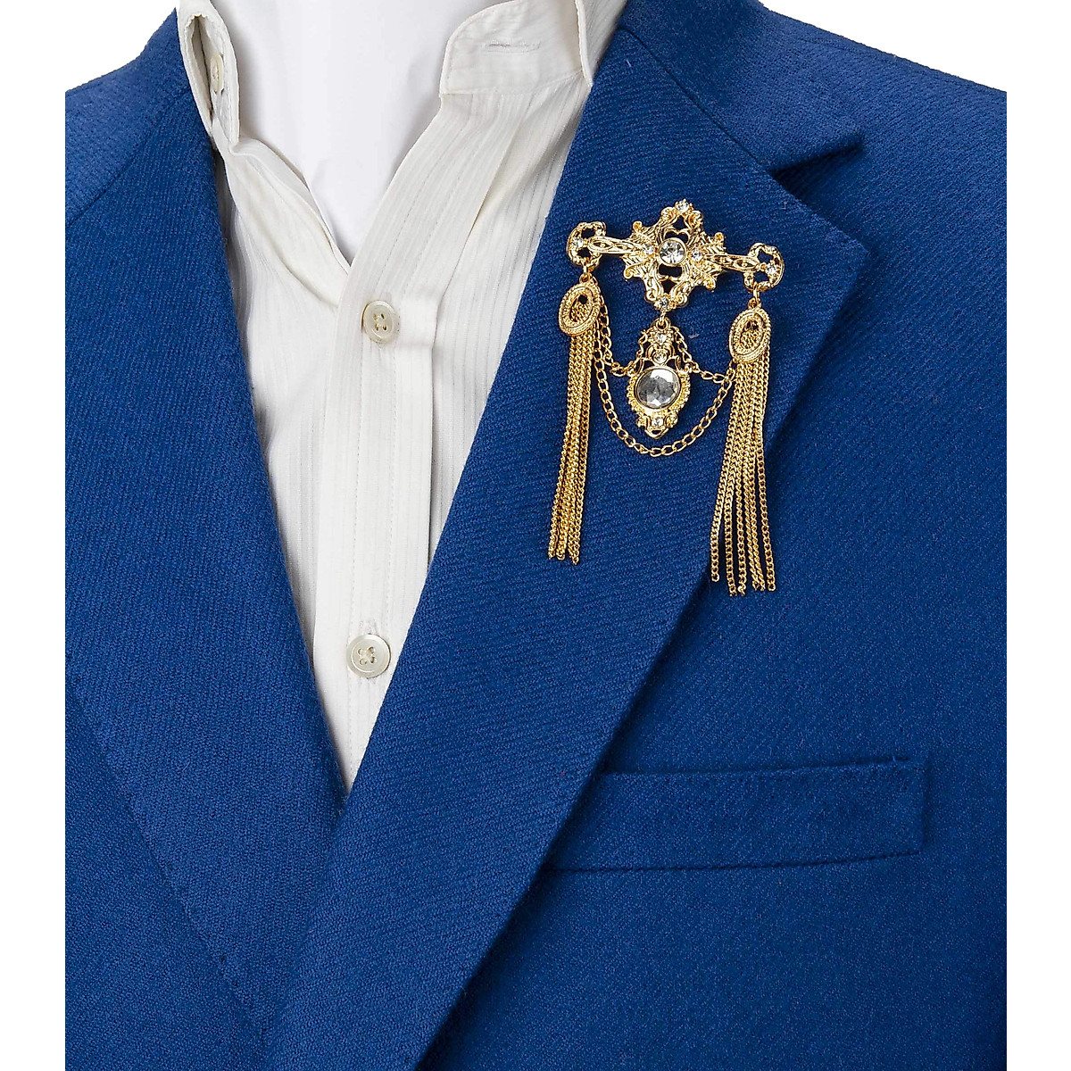 Knighthood Brooch Pin Royal Gold Engraved Shimmery Stone And Chain Brooch Suit Stud Lapel Pin Accessories for Men Women