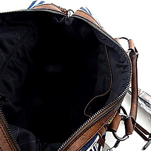 Boho Tassel Leaf Charm Aztec & Stripe Embroidered Canvas Satchel Tote Handbag Purse (Embroidered Satchel - Beige/Blush)