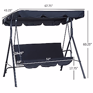 Outsunny 3-Seat Outdoor Patio Swing Chair with Removable Cushion, Steel Frame Stand and Adjustable Tilt Canopy for Patio, Garden, Poolside, Balcony, Backyard, Black