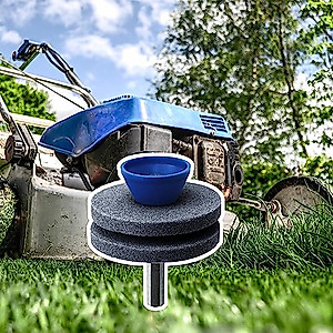 VAKS 3 Packs Lawn Mower Blade Sharpener, Universal Wear Resistant Double Layer Corundum Lawn Mower Blade Sharpener for Any Power Drill Hand Drill, Double Layer Grindstones Easy to Use