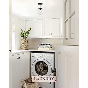 Mid Century Modern Globe Semi Flush Mount Ceiling Light Fixture, Clear Glass with Finish, Black 1-Light Sphere Glass Pendant Lights for Aisle Porch Stairway Closet Kitchen Laundry Room(Bulb Incl.)