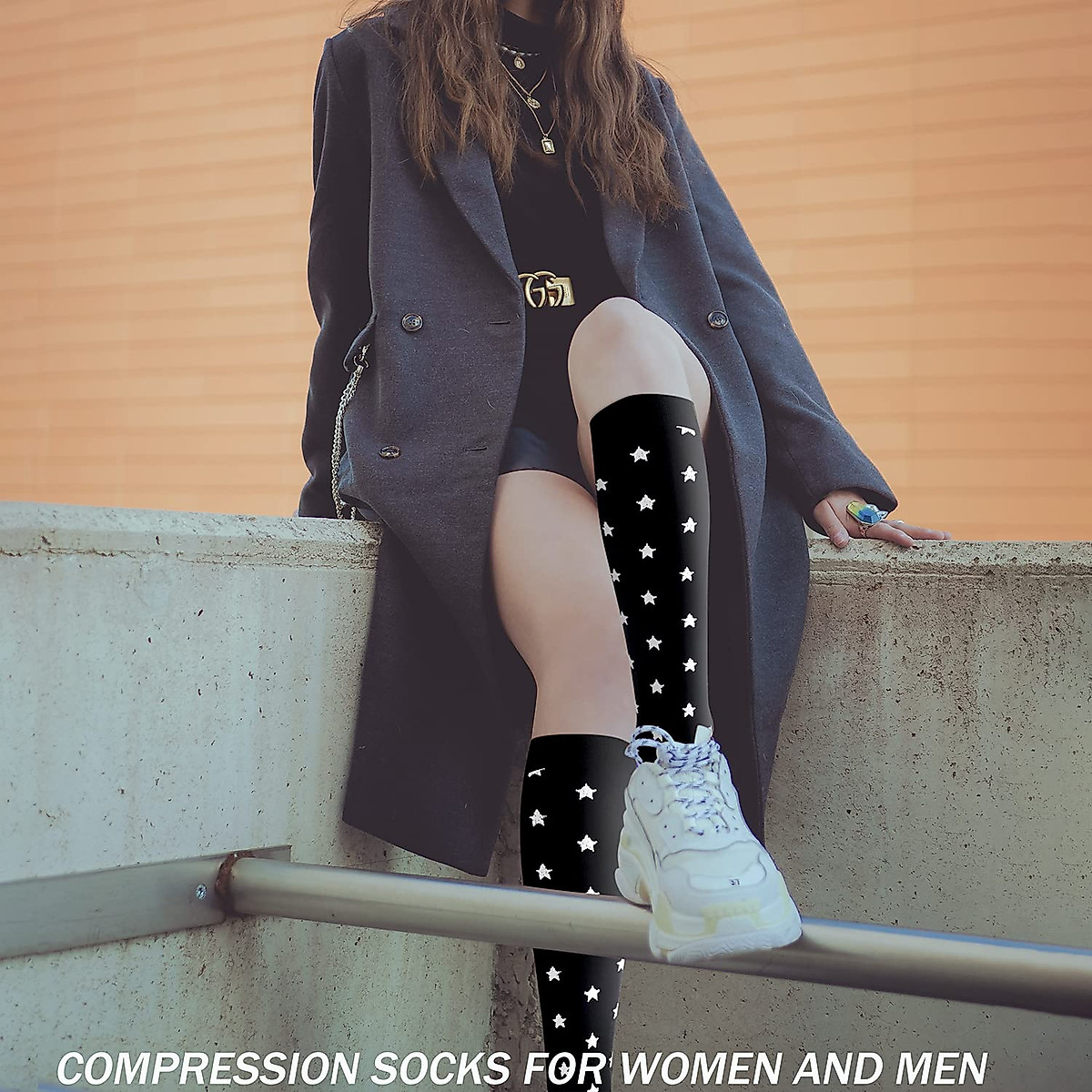 CTHH 7 Pairs Compression Socks for Women & Men Circulation Support Knee High Socks (08 White/Black/Grey/Piano, Small-Medium)