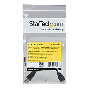 StarTech.com 15cm 6in Short Slim USB 3.0 A to Micro B Cable M/M - Mobile Charge Sync USB 3.0 Micro B Cable for Smartphones and Tablets (USB3AUB15CMS)