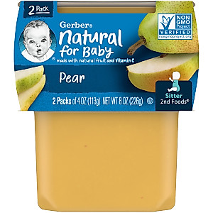 Gerber Natural for Baby 2nd Foods Baby Food Tubs, Pear, Non-GMO Pureed Baby Food, Made with Natural Fruit & Vitamin C, 2-4 OZ Tubs Per Pack (Pack of 4)