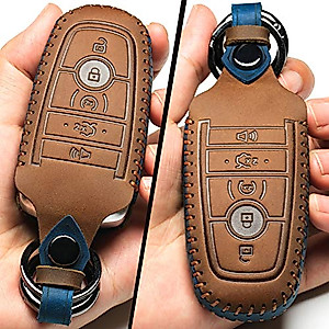 LYGKMU Ford Dedicated Cover Key Fob Case Suit for Keyless Remote Control, mens（A-Brown）