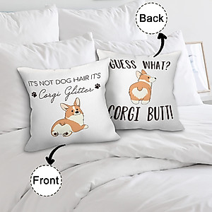 FLDAS Hope You Like Corgis Welcome Door Mat Doormat 17”x30”,It's Not Dog Hair It's Corgi Glitter Reversible Throw Pillow Cover 18”x18”,Set of 1 Pillow Cover 1 Doormat Decor for Home Girls Kids Room