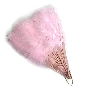 SACASUSA Pink Feather Hand Folding Fan for Dance Decoration Halloween Costume 20x11.5 inch