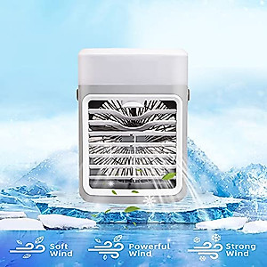 Rubtlamp Evaporative Air Cooler with 3 Speeds, 2-4H Timer Rechargeable Mini Air Conditioner,450ML Water & 7 Color Personal Air Conditioner Cooling Fan, Gray Air Cooler for Room Office Car Camping