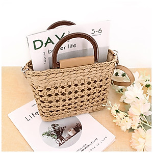 Monanoat Handwoven Straw Basket Bag with Top Handle Summer Beach Rattan Crossbody Bag Tote Handbag for Women