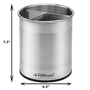 Hillbond Stainless Steel Utensil Holder with Removable Divider for Easy Clean, 360° Rotating Kitchen Utensil Crocks with Weighted Base for No Tipping Over, Utensil Caddy Organizer (EXTRA LARGE)