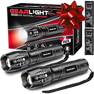 GearLight 2pack S1000 LED Flashlights High Lumens - Mini Flashlights for Camping, Hiking, Walking - Powerful Emergency Flashlights with 5 Modes for Outdoor Use - Bright Flashlight with Zoomable Beam