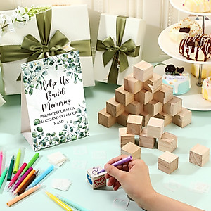 147 Pcs Baby Shower Blocks to Decorate Games Kit Includes Decorate a Block Game Sign 80 DIY Blank Wooden Block 42 Stencils 24 Marker Baby Shower Prize for Decoration Gender Reveal Baby Shower Games
