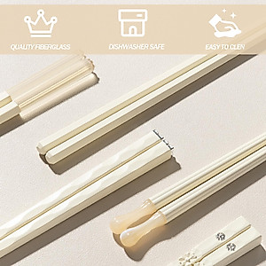 5 Pairs Chopsticks Reusable, 9.57 inches Premium Japanese Chinese Non-slip Fiberglass Chopsticks Dishwasher Safe, Lightweight Chopsticks for Party Family Hotel, Cream Yellow