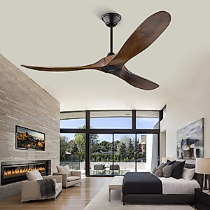 60 Inch Outdoor Ceiling Fans without Lights, 3 Blade Propeller Ceiling Fan No Light with Remote Solid Wood Ceiling Fan Large, Modern Farmhouse Ceiling Fan for Patio Exterior High Low Sloped Ceiling
