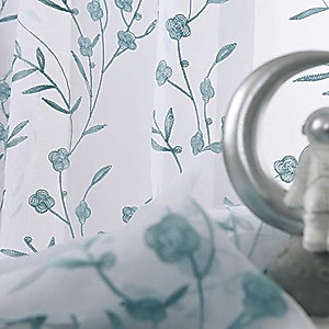 Sheer Curtains Floral Embroidery Blue 84 Inch Long Rod Pocket Lace Drapes for Living room, Bedroom, 2 Panels, 52"x84", Semi Voile Pattern Outdoor Window Treatment Sets for Yard, Patio, Villa, Parlor.