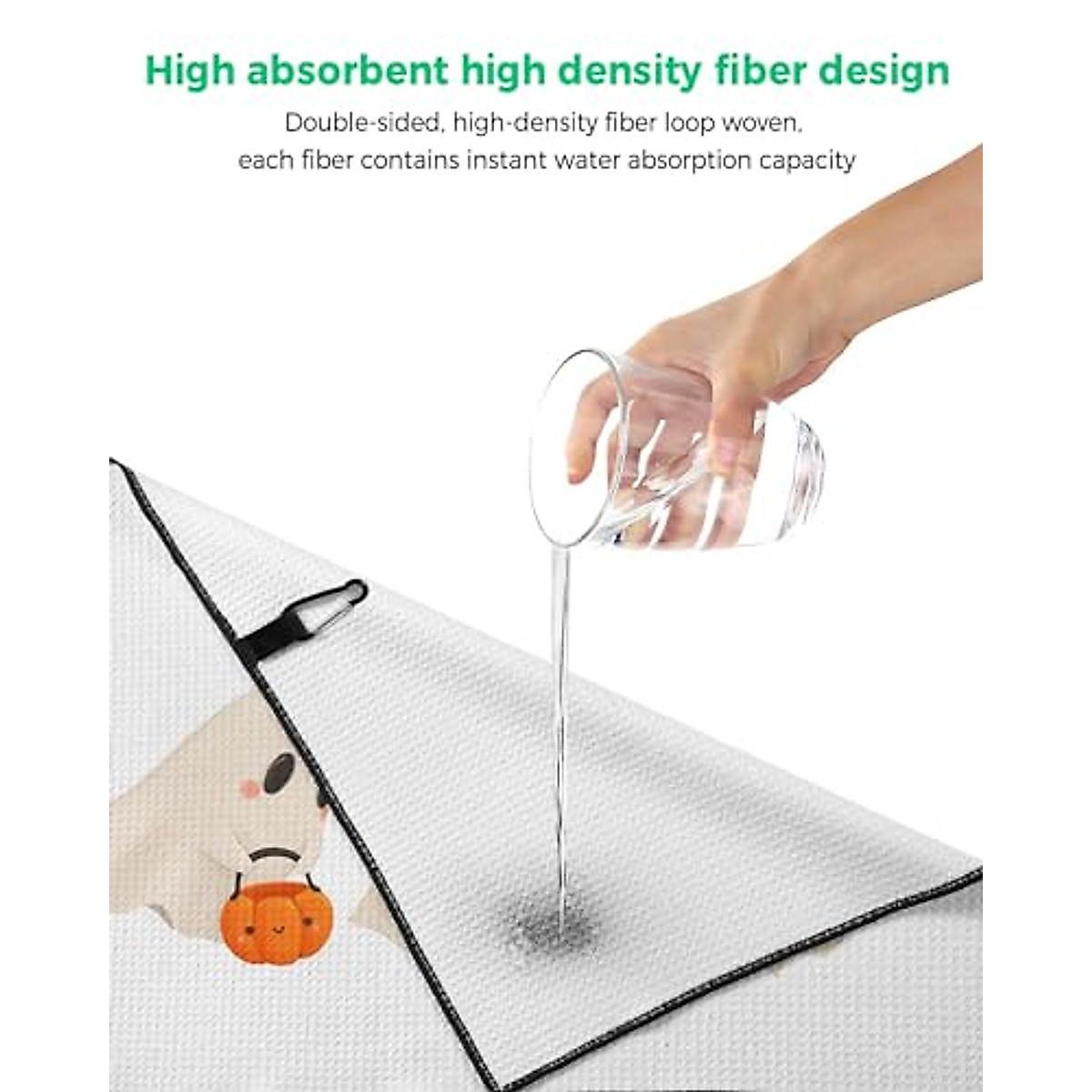 Golf Towel Halloween Cute Spooky White,Waffle Pattern Microfiber Club Cleaner Golf Towels with Carabiner Clip for Women Men Dad,Watercolor Beige Ghost Golf Towel for Golf Bags Accessories,24x16in