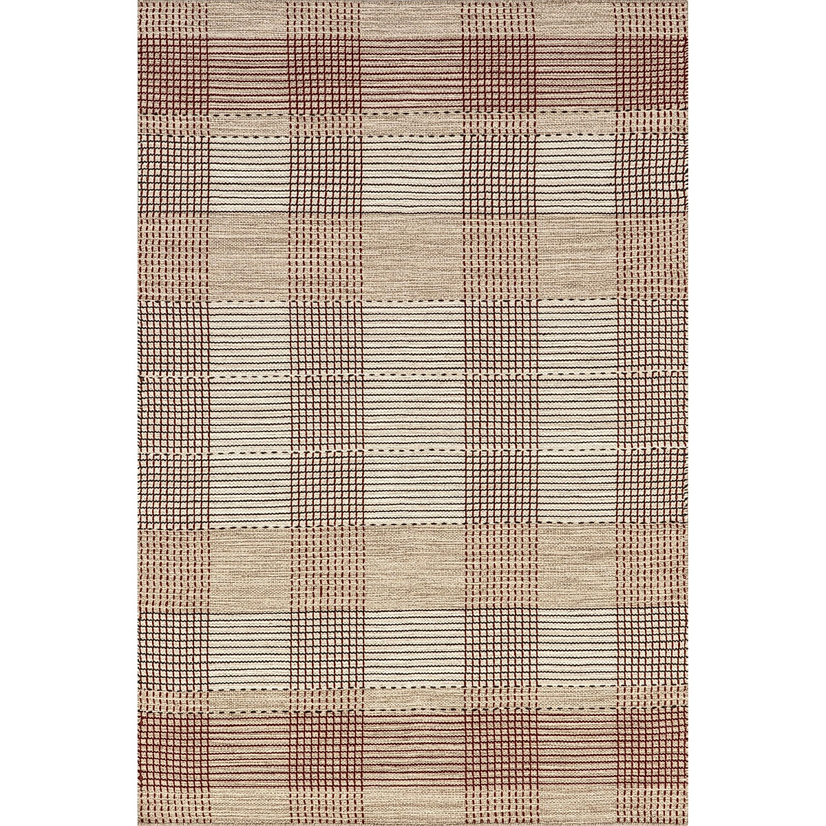 Rugs USA x Emily Henderson Oregon Plaid Wool Area Rug, 9x12, Beige