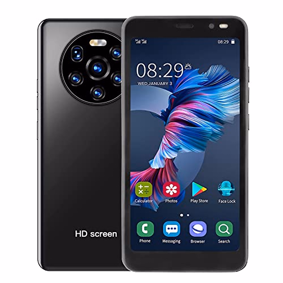 SHYEKYO Smartphone, Mate40 Pro 5.45in Dual Card Dual Standby Unlocked Cellphone, HD Large Screen Face Unlock Smartphone, for Android (Black)