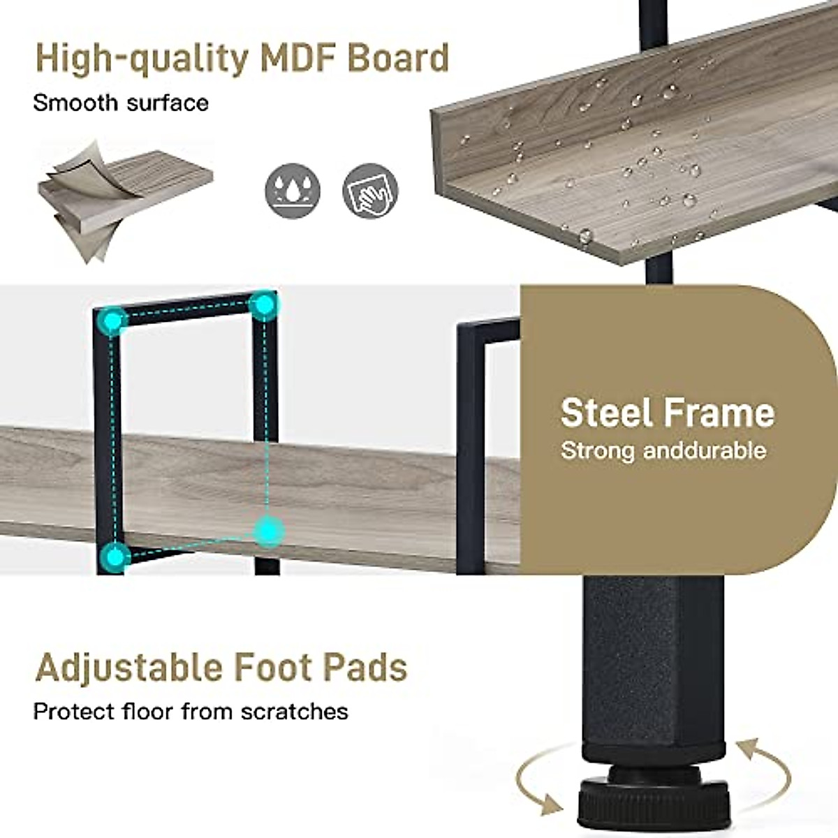 5 Tier Industrial Bookshelf, Triple Wide Wood Bookshelf with Metal Frame, Rustic Etagere Bookcase with Back Panel, Vintage Storage Rack with Open Shelves for Living Room, Bedroom, Study, Black&Gray