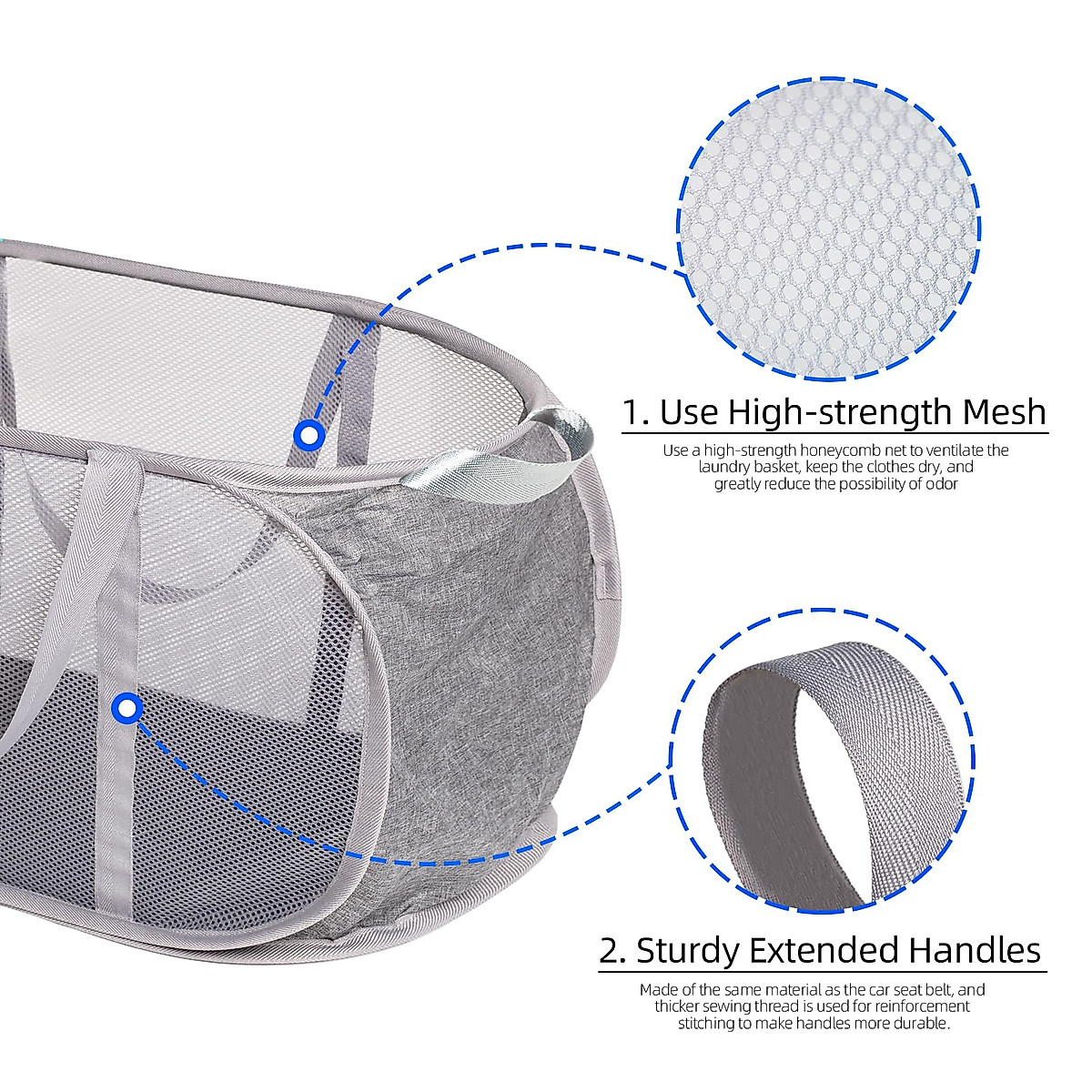 Tenrai Tear Proof Pop Up Laundry Hampers, Easy to Collapsible Laundry Basket, Easy to Carry & Go Up and Down Stairs, Mesh-Breathable, with Strong Handles Laundry Hamper. (1.5 Loads)