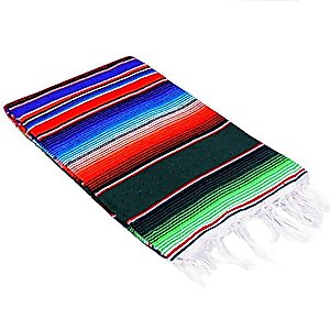 MEXIMART's® Authentic Medium Mexican Blankets Colorful Serape Blankets 80" x 48" (Dark Green)