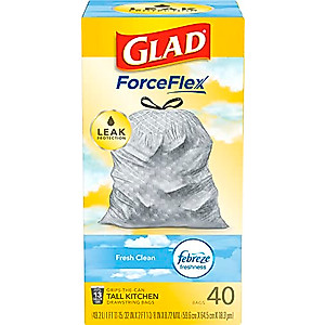GLAD ForceFlex Tall Kitchen Drawstring Trash Bags, 13 Gallon Drawstring Trash Bag for Tall Kitchen Trash Can, Fresh Clean Scent to Eliminate Odors, 40 Count