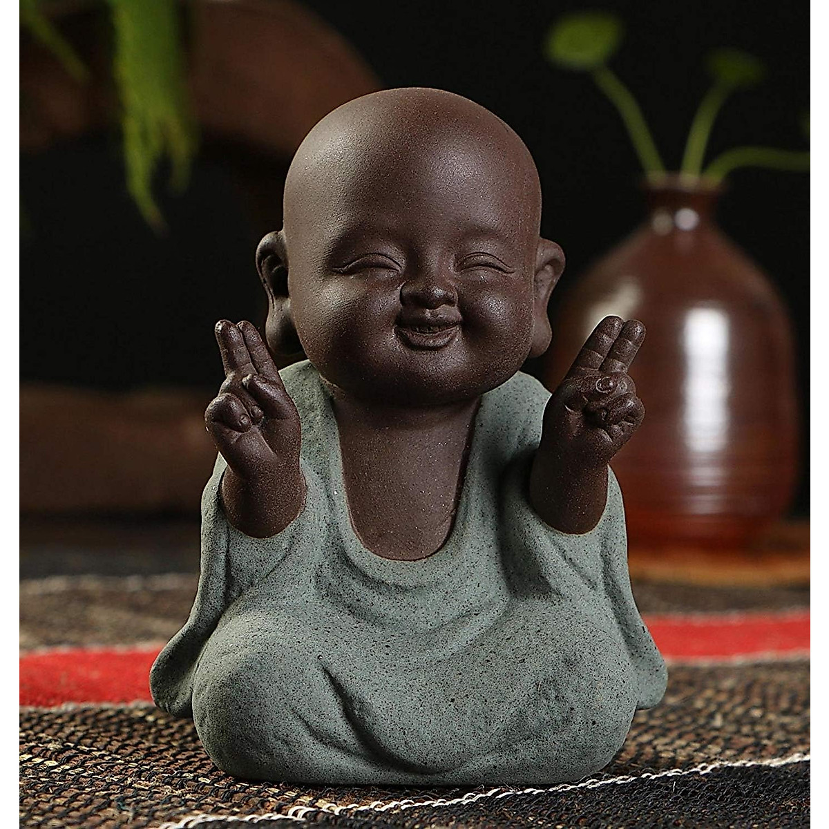 Kingzhuo Ceramic Little Cute Baby Buddha Statue Monk Figurine Laughing Buddha Statue Baby Buddha Sculptures Home Decoration Car Decor 4'' Inches in Height (Yellow)