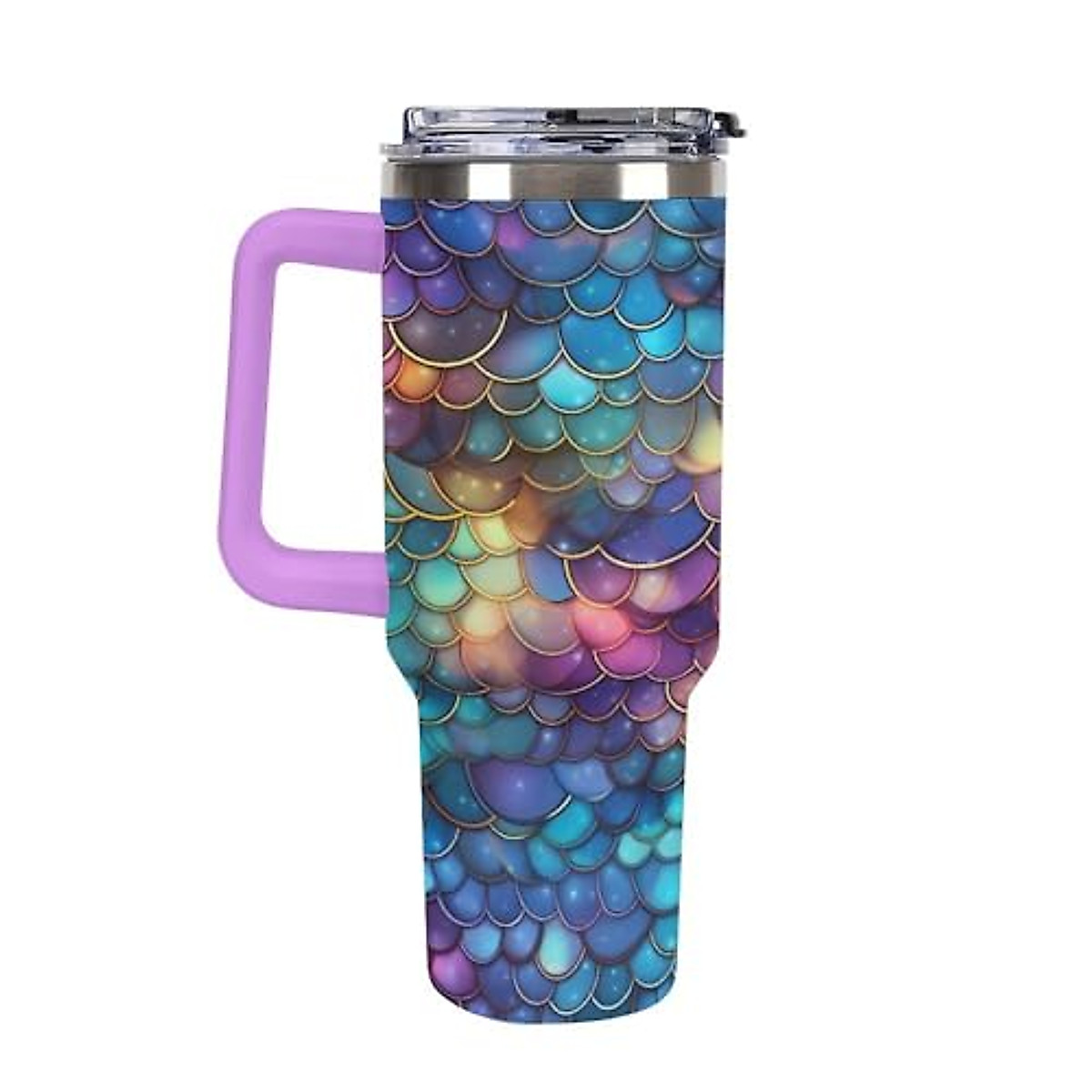 Mermaidess Dragon Scales 40 Oz Car Cup Stainless Steel Travel Mug Leak-Proof Insulated Tumbler with Handle Violet-style