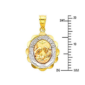 Wellingsale 14K Tri 3 Color Gold Polished Milgrain Religious Baptism "Mi Bautizo" Charm Pendant