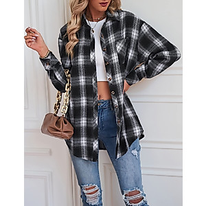 Tiko Miko Flannel Shirts for Women Oversized Plaid Soft Flannel Button Down Shirt Blouses(0001-black-L)