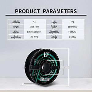 HP3DF PLA Filament, PLA Plus(PLA+), 3D Printer Filament, PLA Filament 1.75mm Dimensional Accuracy +/- 0.02mm, 1KG Spool (2.2 lbs), Fit Most FDM Printer (Black PLA)