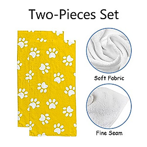 Soft Hand Fingertip Towels 2 Pcs Face Bath Towels Yellow Paw Print Absorbent Washcloths for Bathroom Hotel Kitchen 30x15in