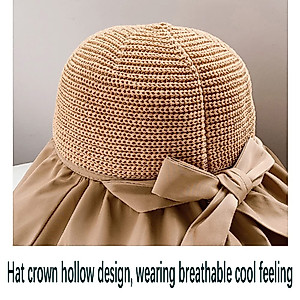 Women's UPF 50+ UV Sun Protection Breathable Wide Brim bowknot bucket hat Sun Hat (H-Black)