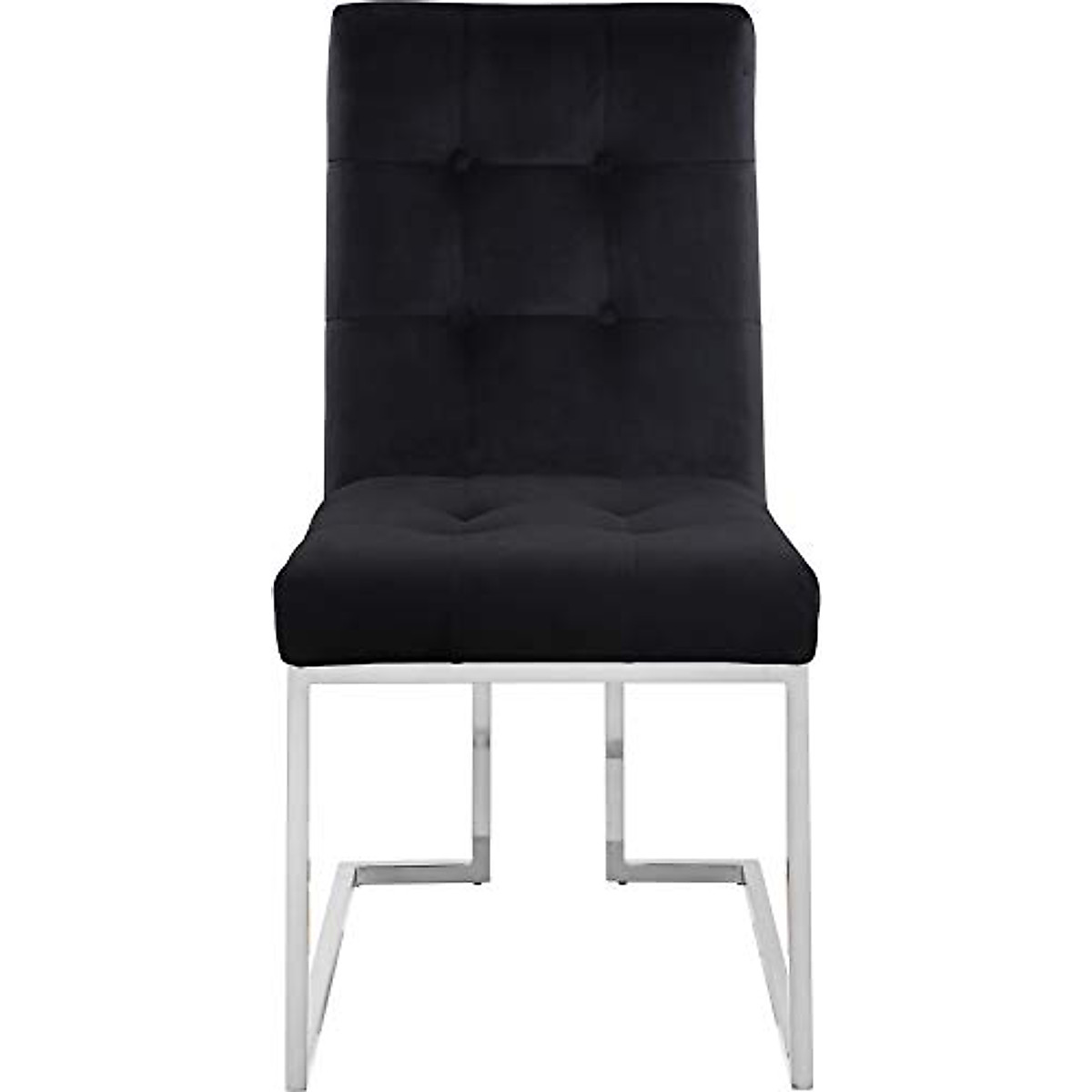 Meridian Furniture Alexis Collection Modern | Contemporary Velvet Upholstered Dining Chair with Button Tufting and Polished Chrome Metal Frame, Set of 2, Black, 18.5" W x 25" D x 36.5" H