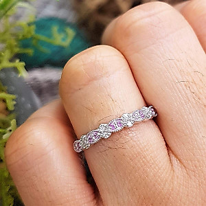 Dazzlingrock Collection Round Ruby & White Diamond Marquise Miligrain Ring for Women in 925 Sterling Silver Size 6