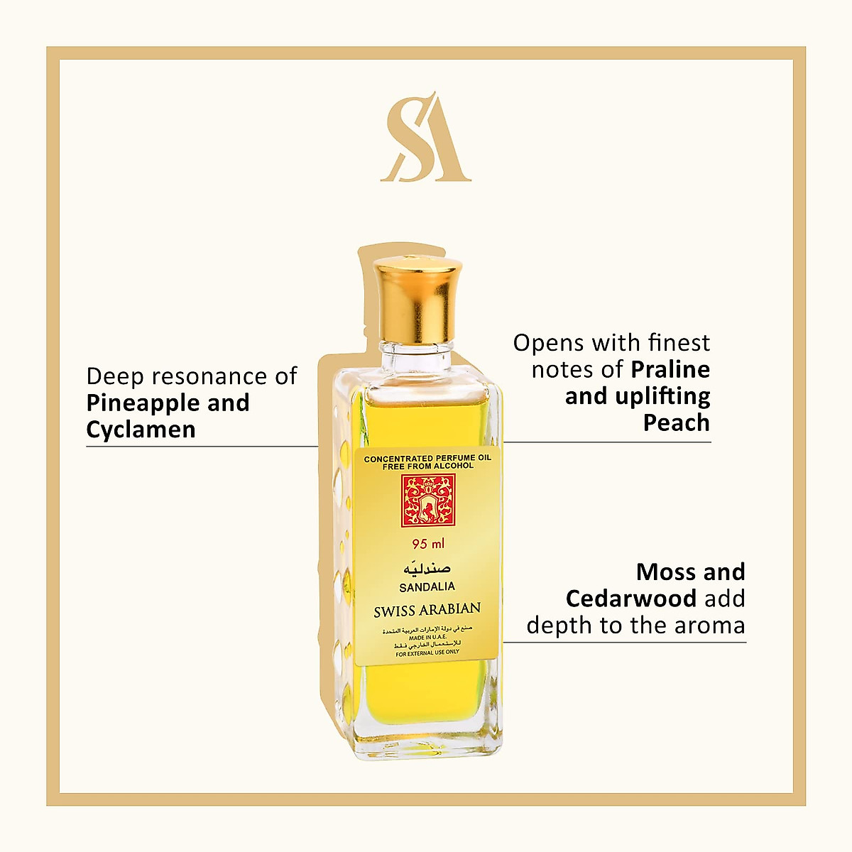Swiss Arabian Sandalia - Luxury Products from Dubai - Long Lasting Personal Perfume Oil - A Seductive, Exceptionally Made, Signature Fragrance - The Luxurious Scent of Arabia - 3.2 oz