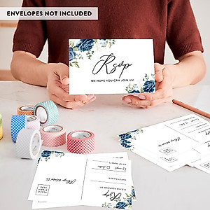 Andaz Press 56-Pack Wedding RSVP Cards Response Postcards 4x6-Inch Dusty Blue Roses RSVP Cards For Wedding Invitations Bridal Shower Baby Shower Birthday Quince Invites Wedding Reply Cards