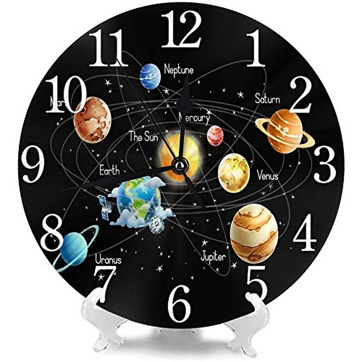 Tenghui Solar System Round Wall Clock Silent Non Ticking Battery Operated Easy to Read for Student Office School Home Decorative Clock Art