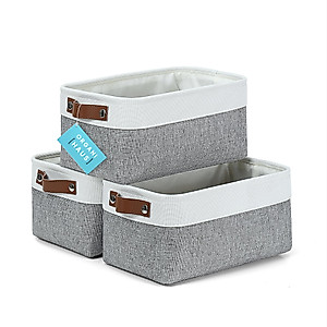 OrganiHaus Small Fabric Storage Bins for Shelves 3 Pack | 12x8in Closet Storage Bins for Shelves | Cloth Baskets for Organizing | Linen Closet Organizers | Fabric Basket - Gray/White