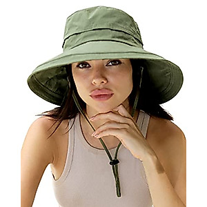 Hatiis Sun Hats for Women Gardening Beach Sun Protection Breathable Cotton Summer Hat with Fold-Up Wide Brim (Green, Medium)
