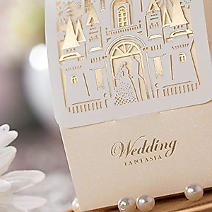 Hosmsua 50pcs Laser Cut Wedding Favor Boxes Candy Box Gift Bag Bride and Groom Paper Bags with Romantic Castle Design (Beige) CB5093