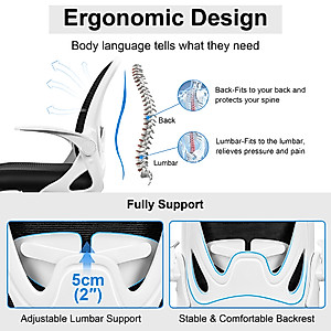 Primy Drafting Chair Tall Office Chair with Flip-up Armrests Executive Ergonomic Computer Standing Desk Chair with Lumbar Support and Adjustable Footrest Ring(White)