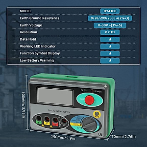 Digital Earth Ground Resistance Tester Multimeter Resistance Measurer 0-2000 Ohm