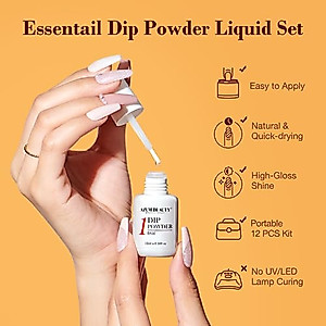 AZUREBEAUTY Dip Powder Nail Kit Starter, Orange Brown Glitter, 4 Fall Pumpkin Maple Dark Colors Set, French Halloween Nail Art Base Top Coat Activator Essential Liquid Manicure DIY Salon 12 PCS