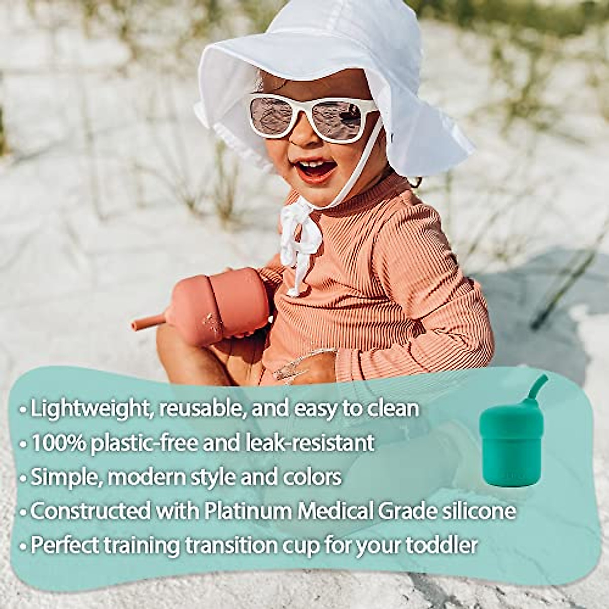 Pura my-my Silicone Straw Cup| Spill Proof, Reusable, Food Grade Silicone, Plastic-Free | For Kids, Toddlers, Babies & Infants - 2 Pack Mint & Moss